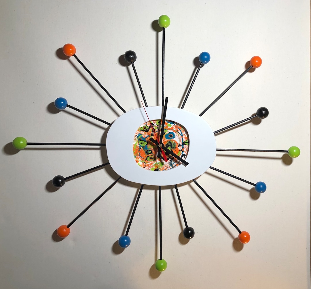 Abstract Orange Mid Century Modern Starburst Atomic Ball Clock. New ...