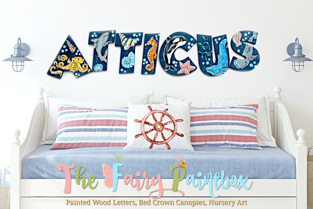 Aquarium Nursery Room Painted Letters - Ocean Kids Room Painted Wall ...