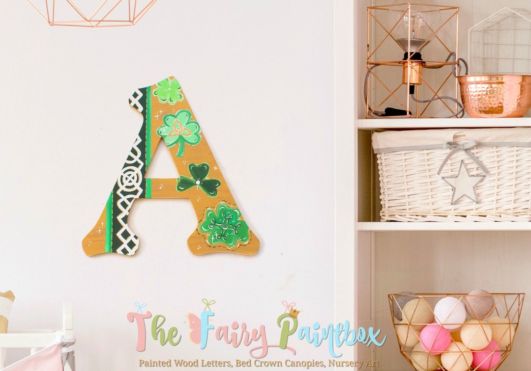 Irish Clover Painted Monogram Letter, Celtic Knot Wall Letter, Clover ...