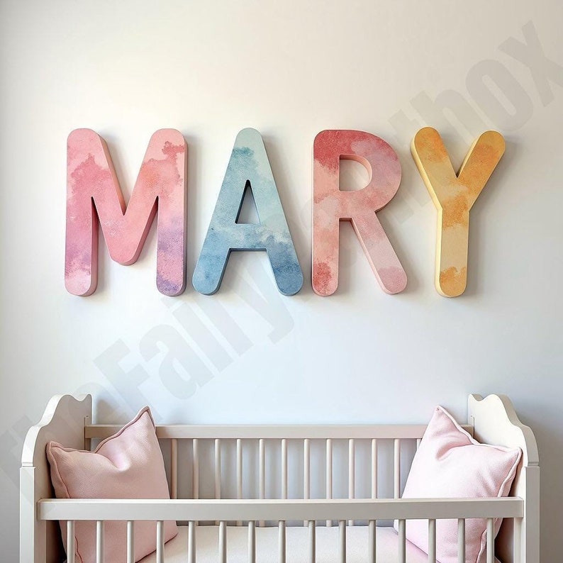 Watercolor Painted Wood Letters, Pastel Baby Room Letters, Watercolor ...