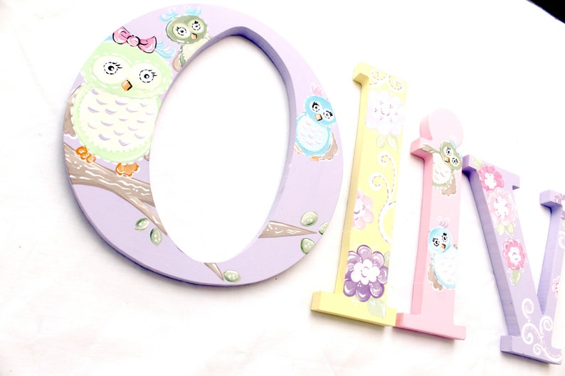 Owl Nursery Wall Painted Letters Pastel Monogram Wall - Etsy
