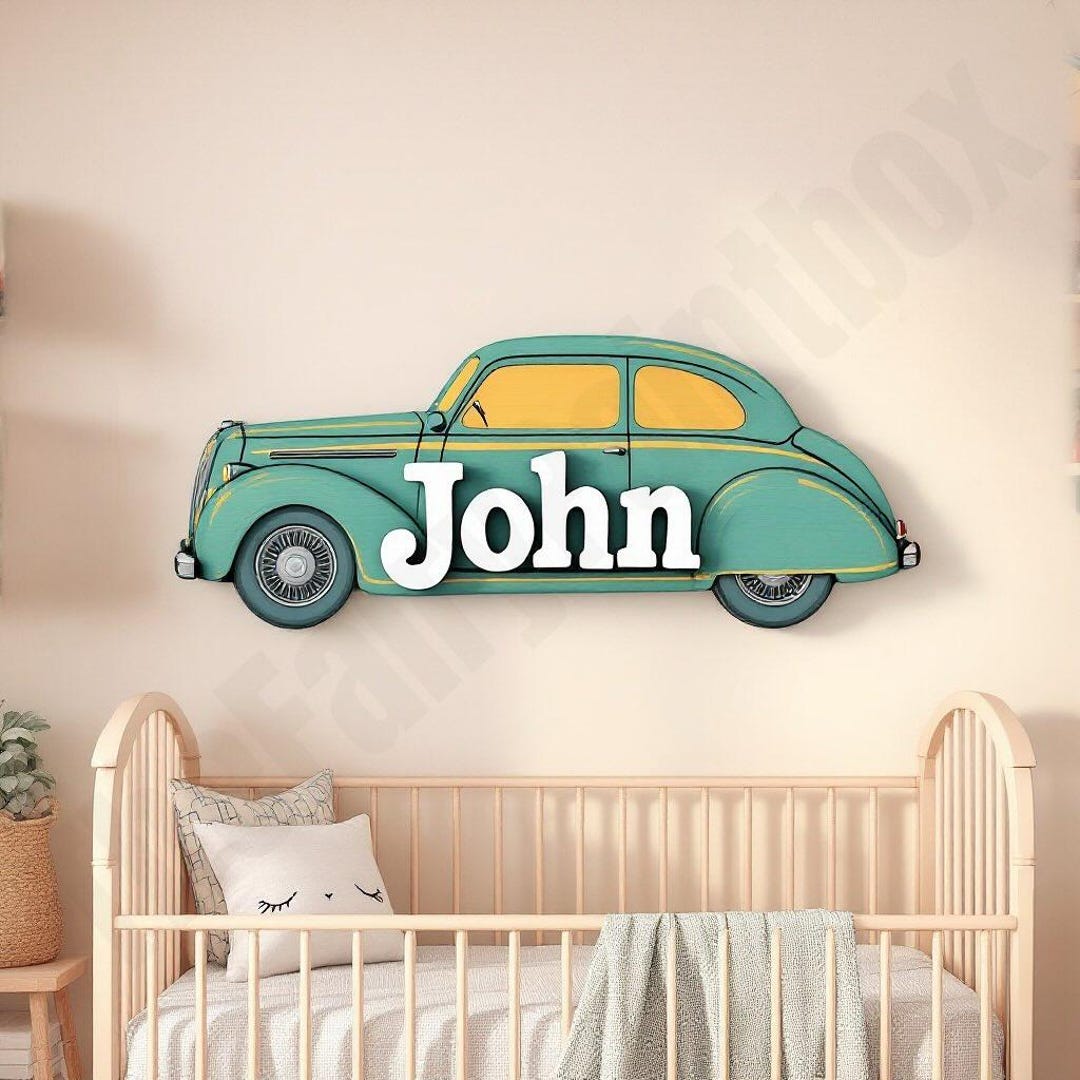 Vintage Car Baby Name Room Sign, Car Nursery Decor, Automobile Themed ...