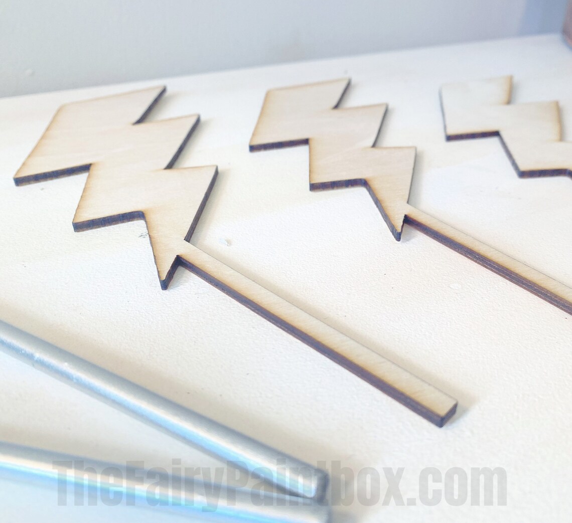 Lightning Bolt Cake Topper, Unfinished Wood Lightning Bolt Cupcake ...