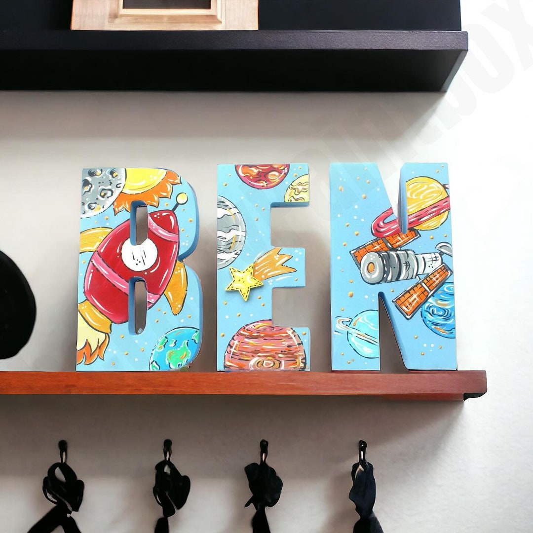 Outer Space Painted Wood Letters, Solar System Nursery Room Wall Art ...