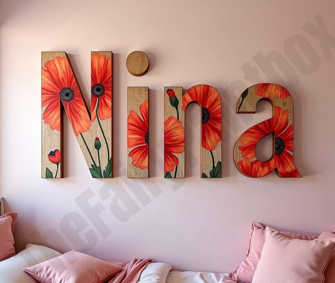 Poppy Flower Painted Wood Letters, Poppies Baby Room, Floral Nursery ...