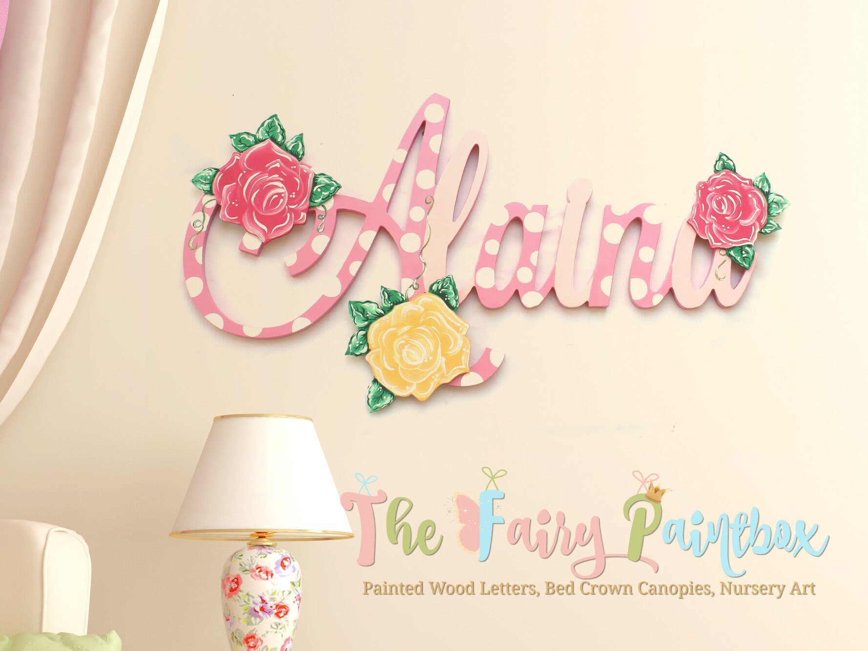Gingham Rose Nursery Wall Painted Letters Pink Monogram Wall | Etsy