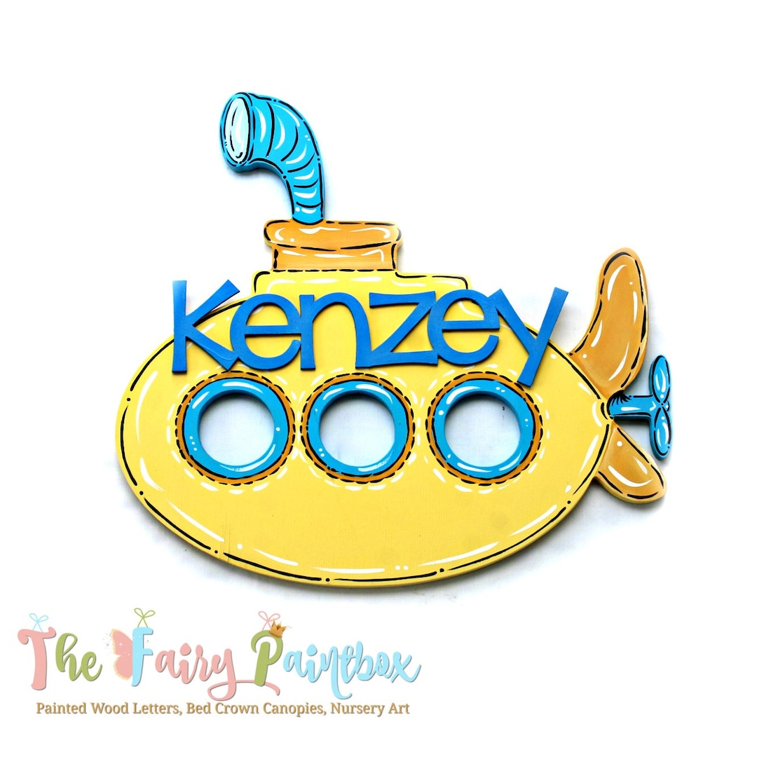 Personalized Yellow Submarine Kids Room Wall Art, Nautical Nursery ...