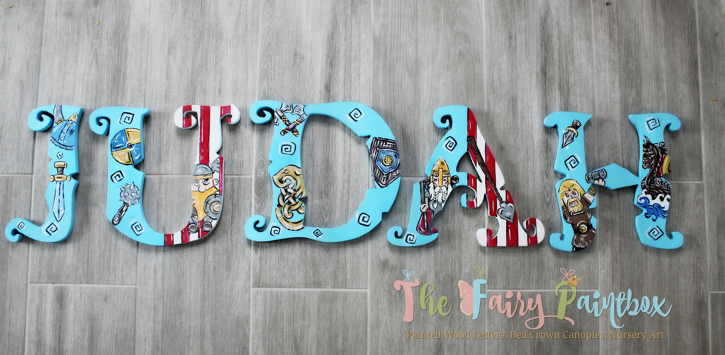 Little Viking Painted Wood Letters - Thor Nursery Wall Letters - Viking ...