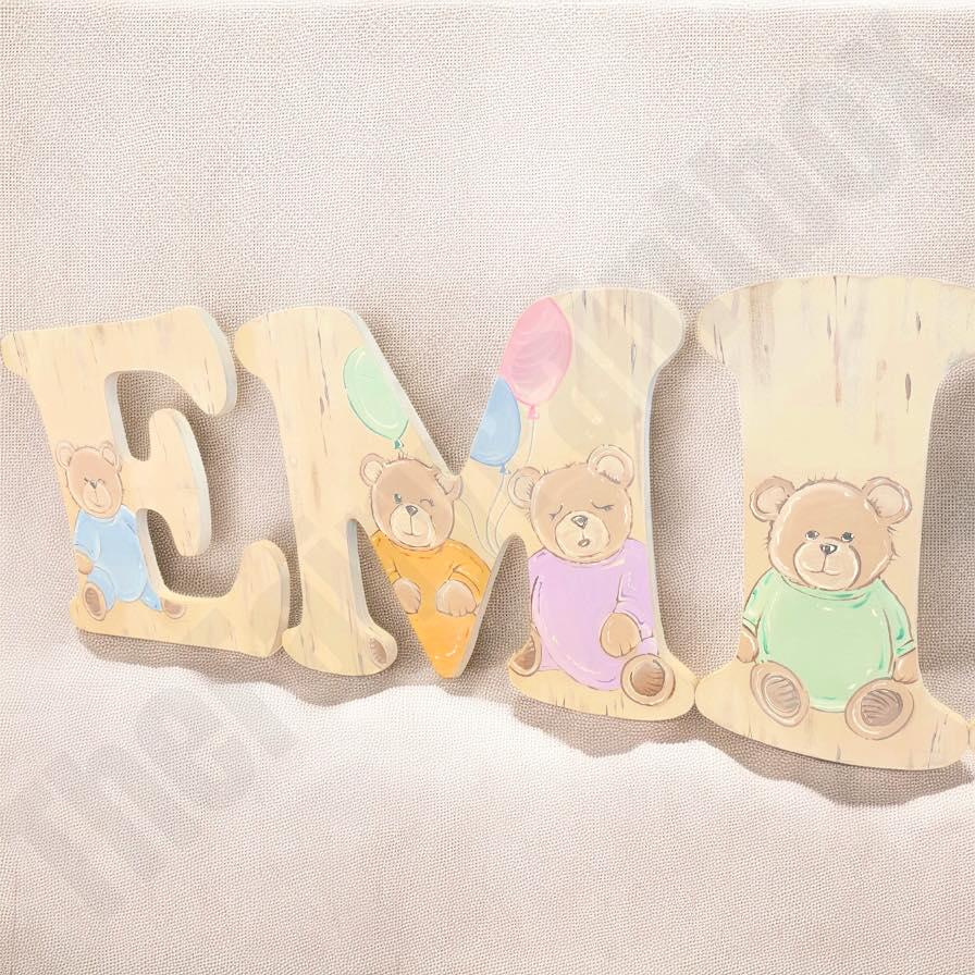 Vintage Teddy Bear Painted Letters Baby Name Sign, Bear Theme Kids Room ...