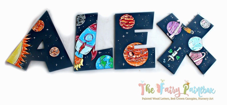 Outer Space Painted Wood Letters Solar System Nursery Room - Etsy