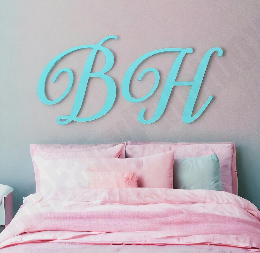 Script Aqua Blue Painted Wood Wall Letters, Cursive Wall Monogram, Aqua ...