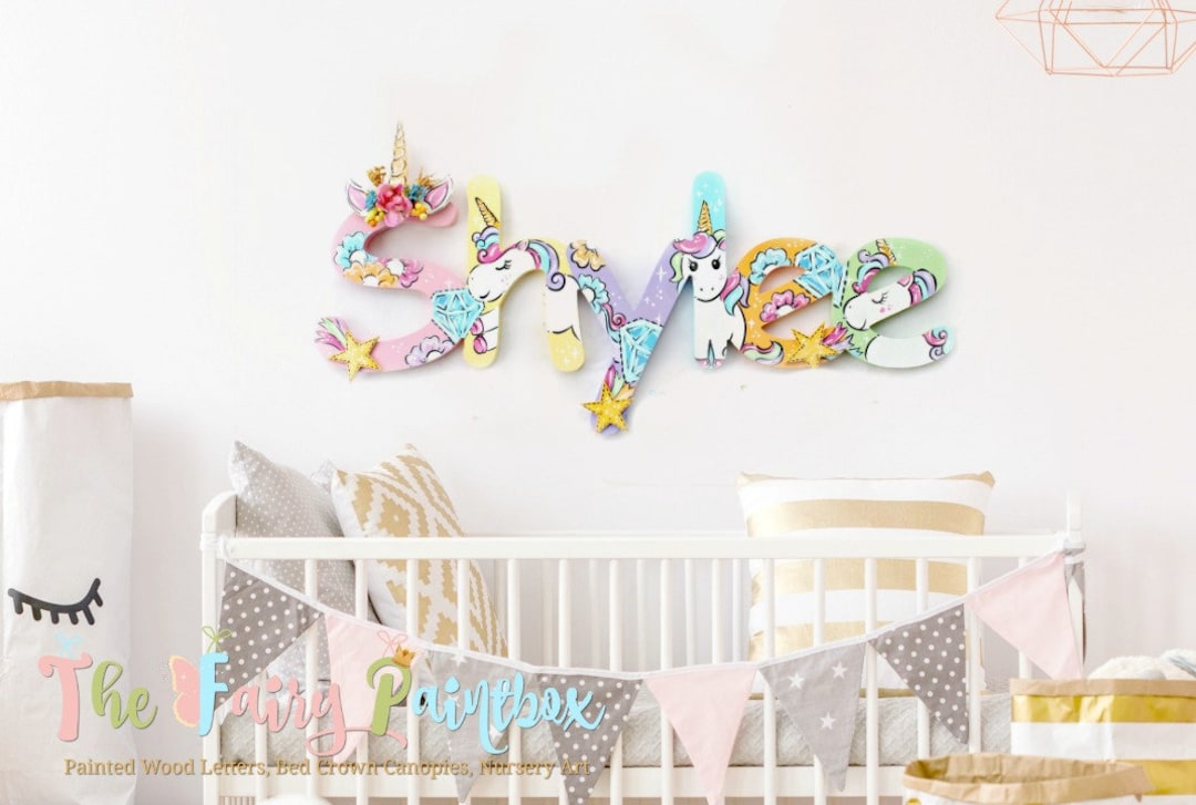 Unicorn Nursery Wall Painted Letters - Unicorn Wall Hanging - Pastel ...