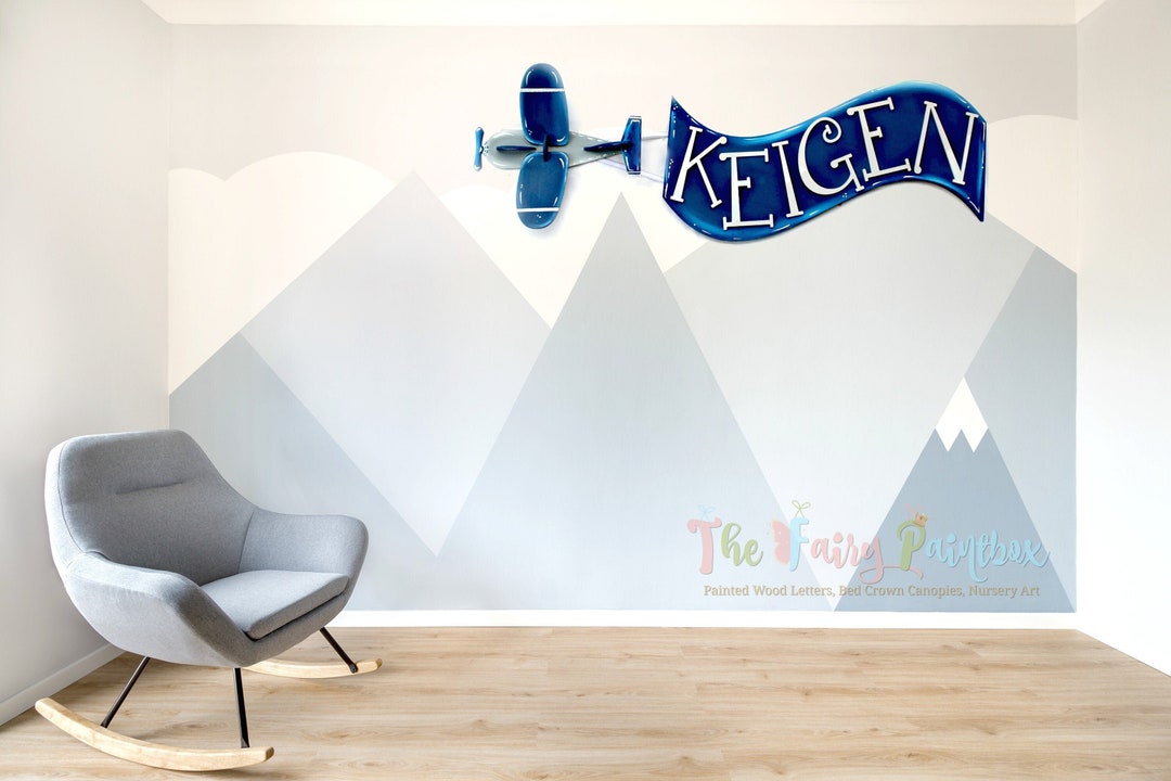 Airplane Nursery Wall Hanging - Baby Name Wall Hanging - Airplane Sign ...