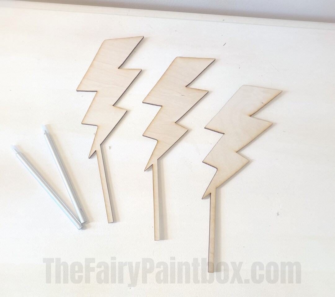 Lightning Bolt Cake Topper, Unfinished Wood Lightning Bolt Cupcake ...