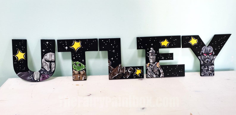 Star Jedi Space Wars Painted Letters Black Star Jedi Painted - Etsy