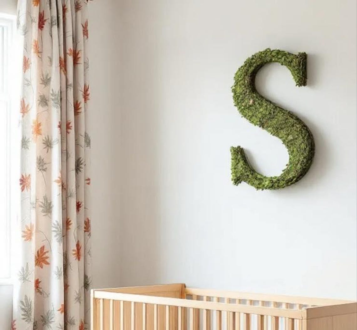 Moss Wooden Letter Monogram Nature Baby Name Sign, Custom Moss Kids ...