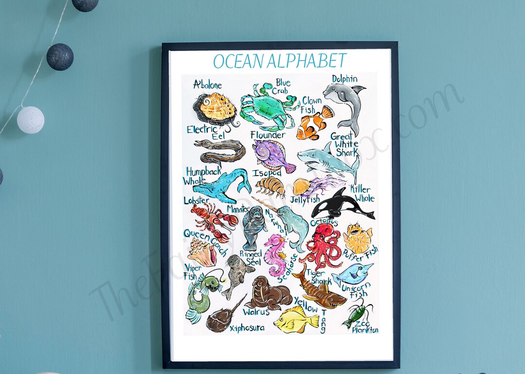 Ocean Animal Alphabet Poster, Ocean ABC Baby Room Decor, Ocean Baby ...
