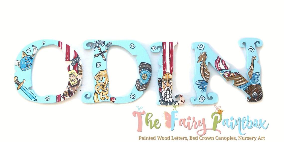 Little Viking Painted Wood Letters - Thor Nursery Wall Letters - Viking ...