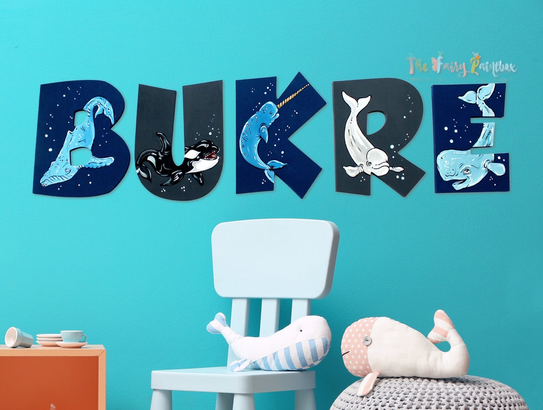 Whale Ocean Painted Wood Letters, Whales Baby Room Letters, Whales ...