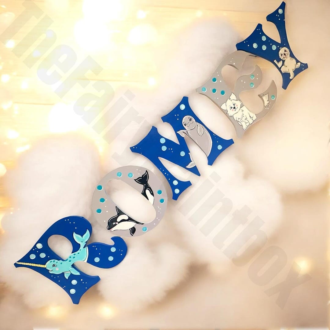 Cute Arctic Animals Wood Letters, Arctic Ocean Theme Room Sign, Winter ...