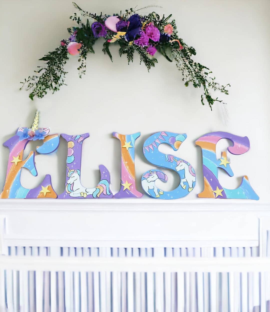 Unicorn Nursery Wall Painted Letters, Pastel Unicorn Wall Art, Rainbow ...