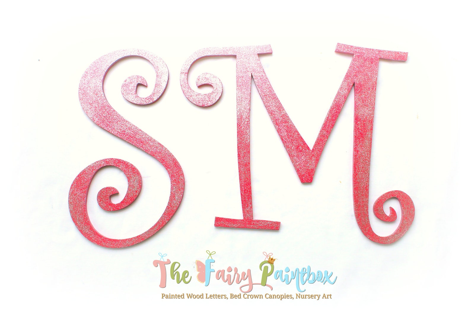 Sparkle Magenta Painted Letters, Glitter Pink Nursery Letters, Glitter ...