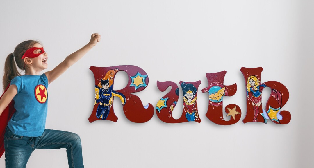 Super Girls Painted Wood Letters - Comic Hero Nursery Room Wall Letters ...