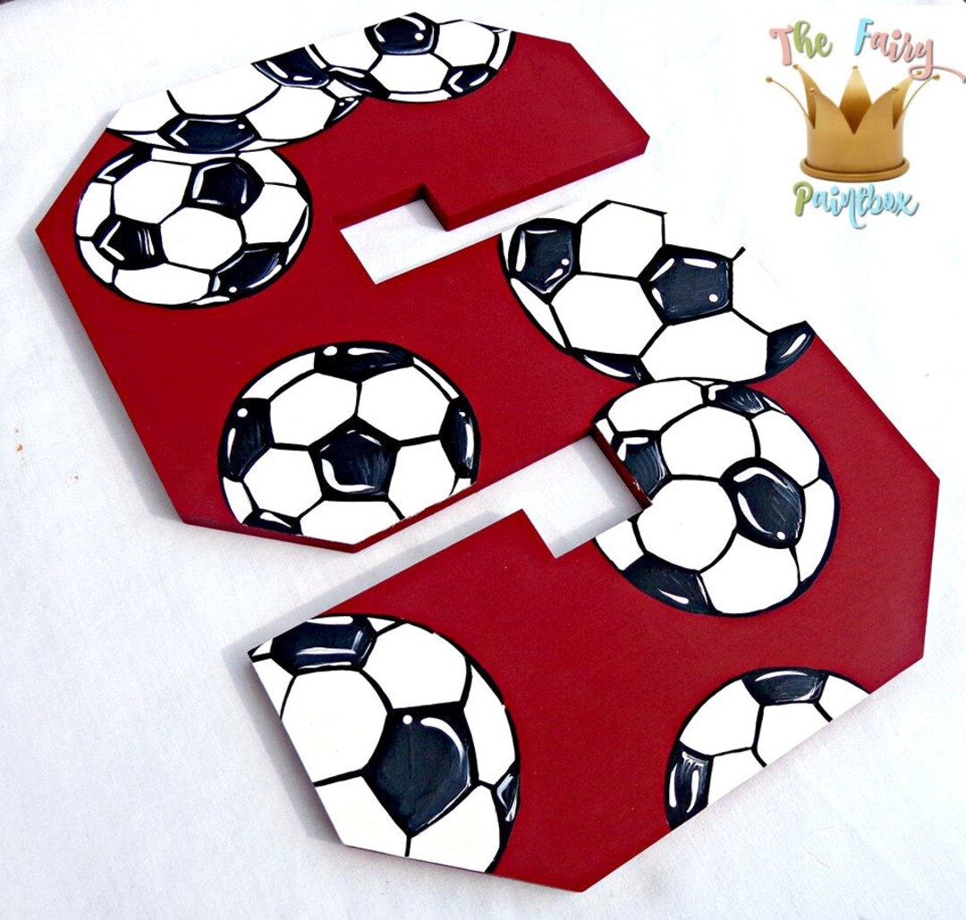 Soccer Ball Painted Letters, Red Soccer Nursery Letters, Red Soccer ...