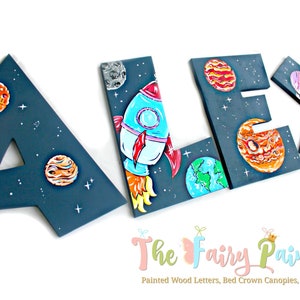 Outer Space Painted Wood Letters, Solar System Nursery Room Decorative ...