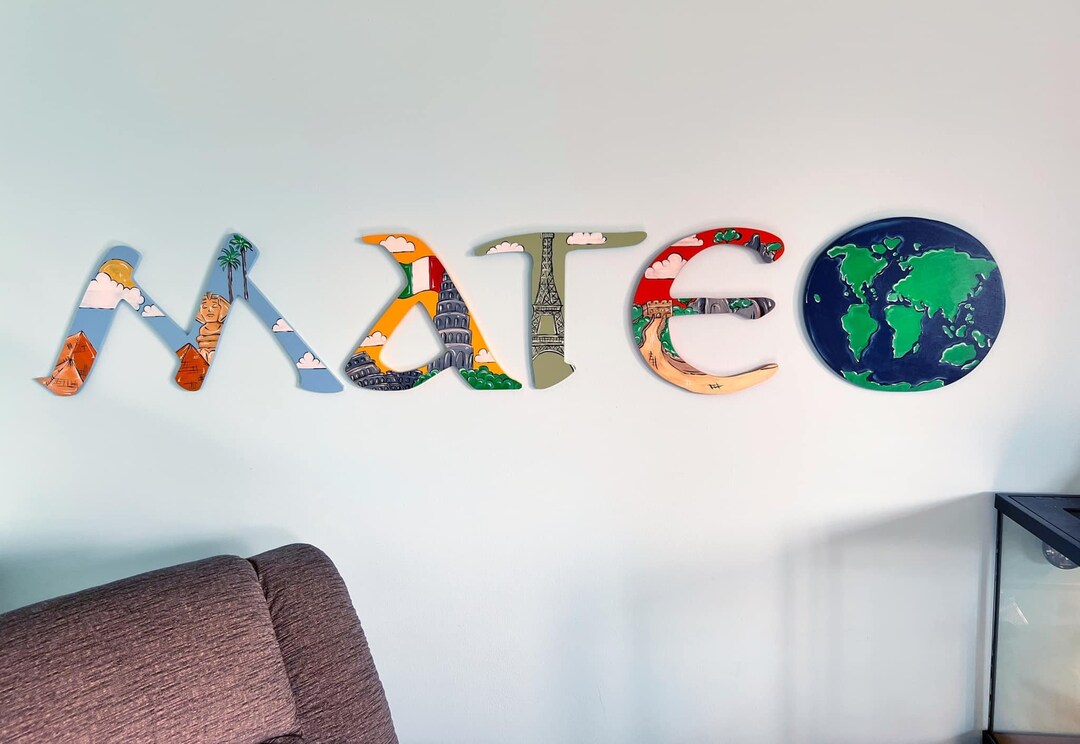 Travel Theme Baby Name Sign Letters, World Traveler Kids Room Sign ...