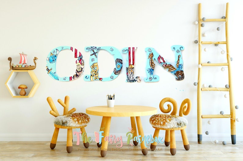 Little Viking Painted Wood Letters - Thor Nursery Wall Letters - Viking ...