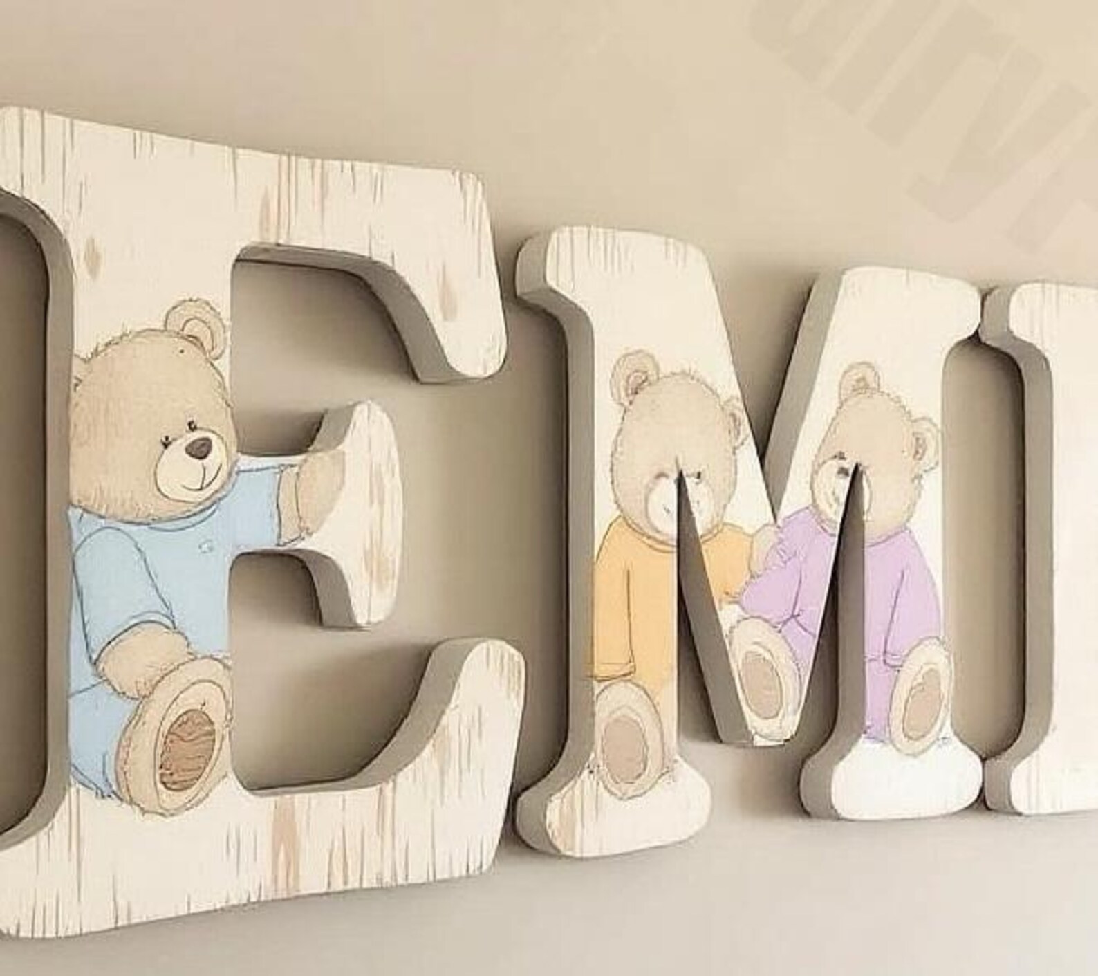 Vintage Teddy Bear Painted Letters Baby Name Sign, Bear Theme Kids Room ...