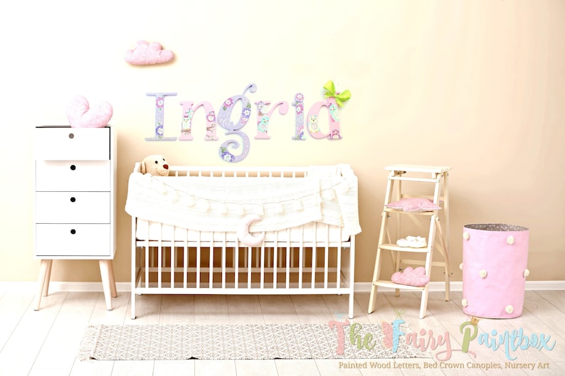 Owl Nursery Wall Painted Letters - Pastel Monogram Wall Hanging ...