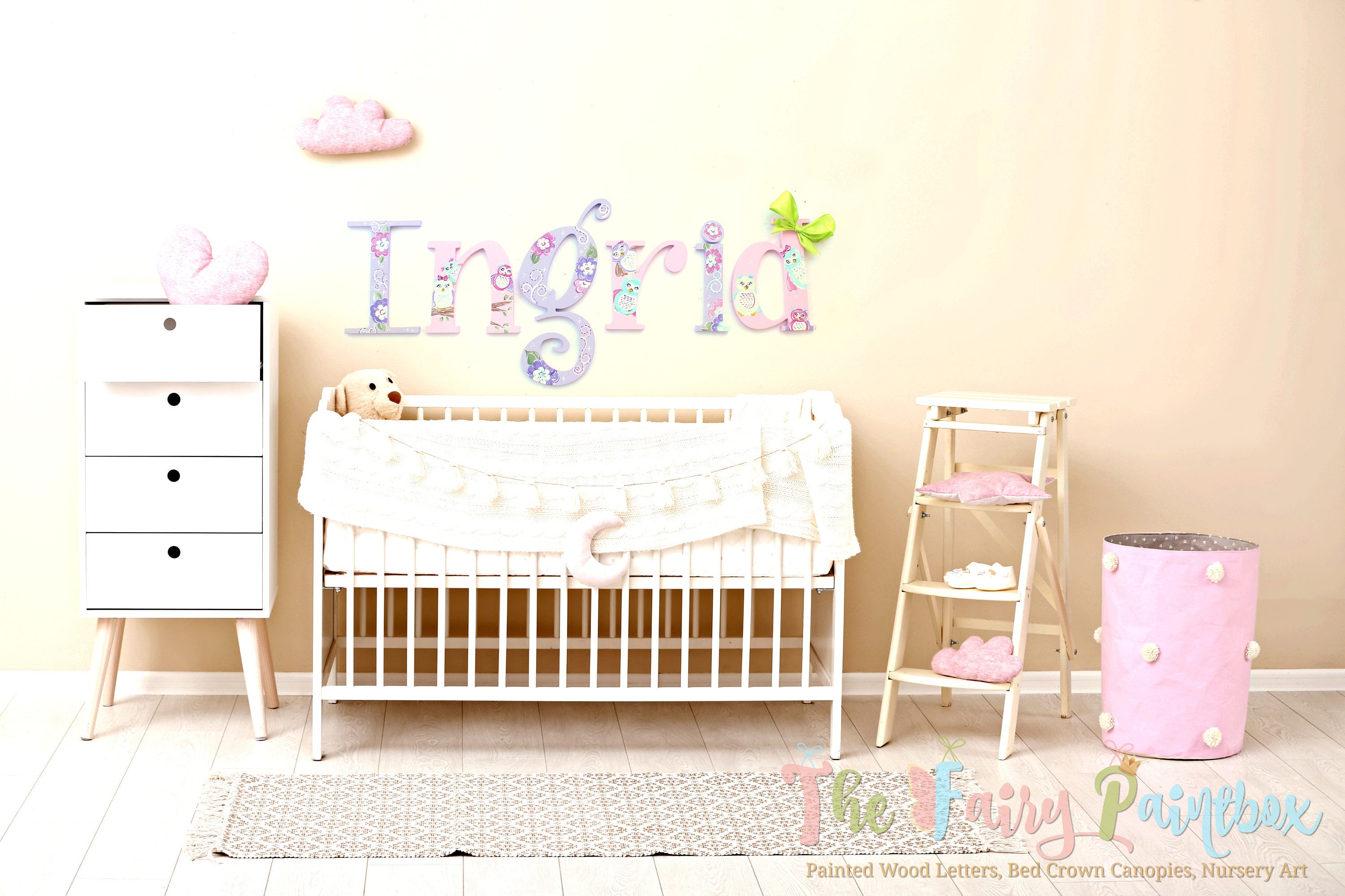 Owl Nursery Wall Painted Letters - Pastel Monogram Wall Hanging ...