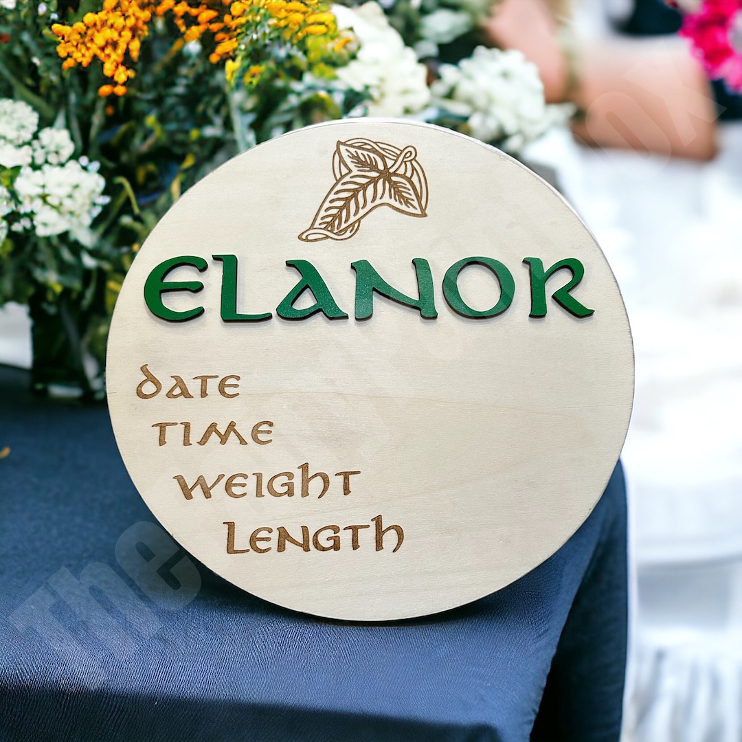 Middle Earth Birth Announcement Sign - Elvish Baby Wooden Newborn Photo ...