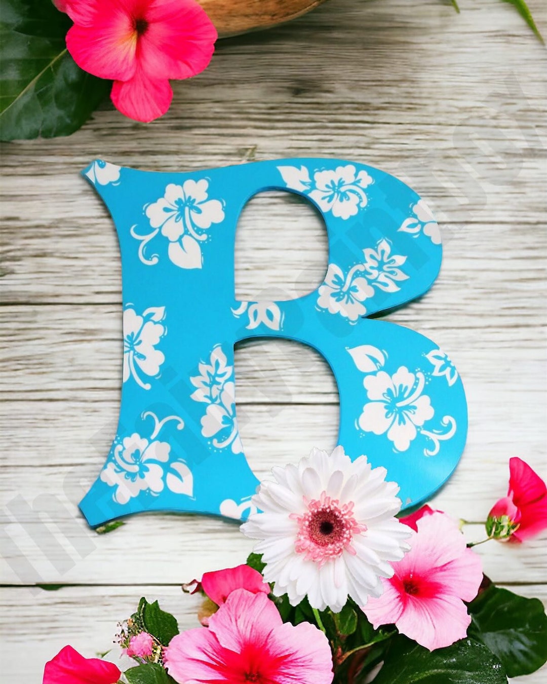 Tropical Hibiscus Painted Wood Letters, Beach Baby Room Monogram ...