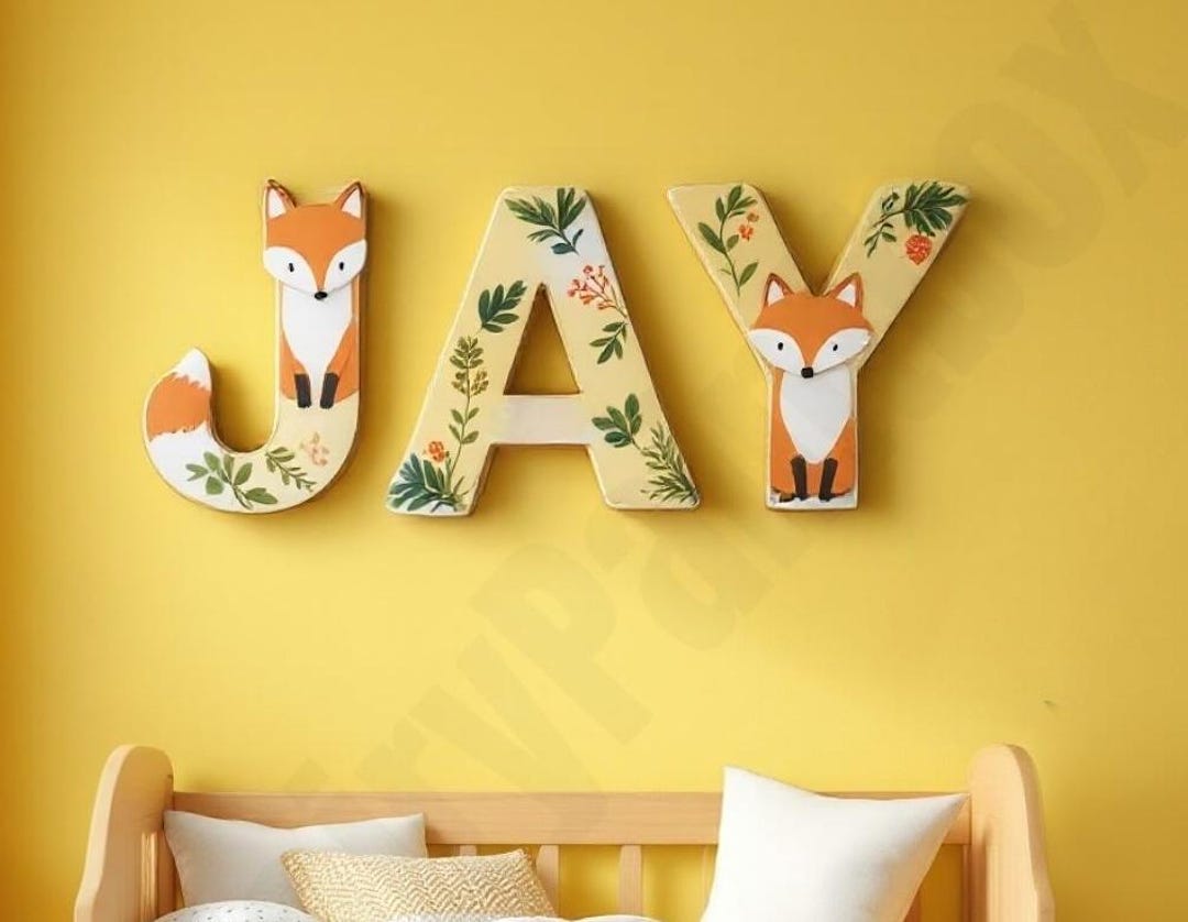 Woodland Foxes Painted Wood Letters, Nature Themed Baby Room Decor ...