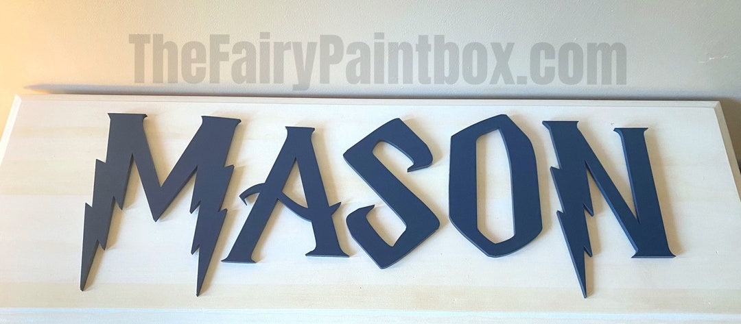 Wizard Academy Blue Painted Letters - Lightning Wall Letters - Wizard ...