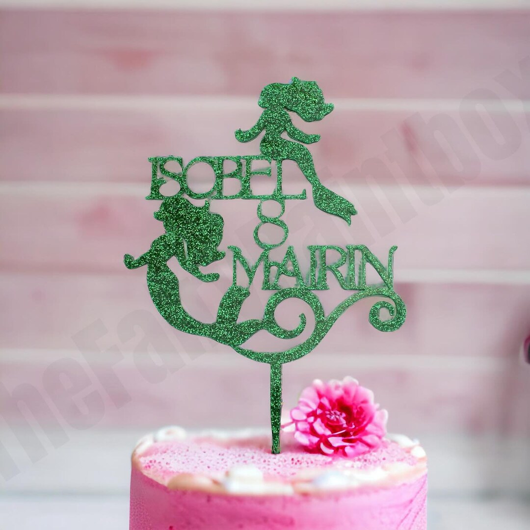 Green Glitter Custom Mermaid Twins Cake Topper Twin Mermaids Cake ...