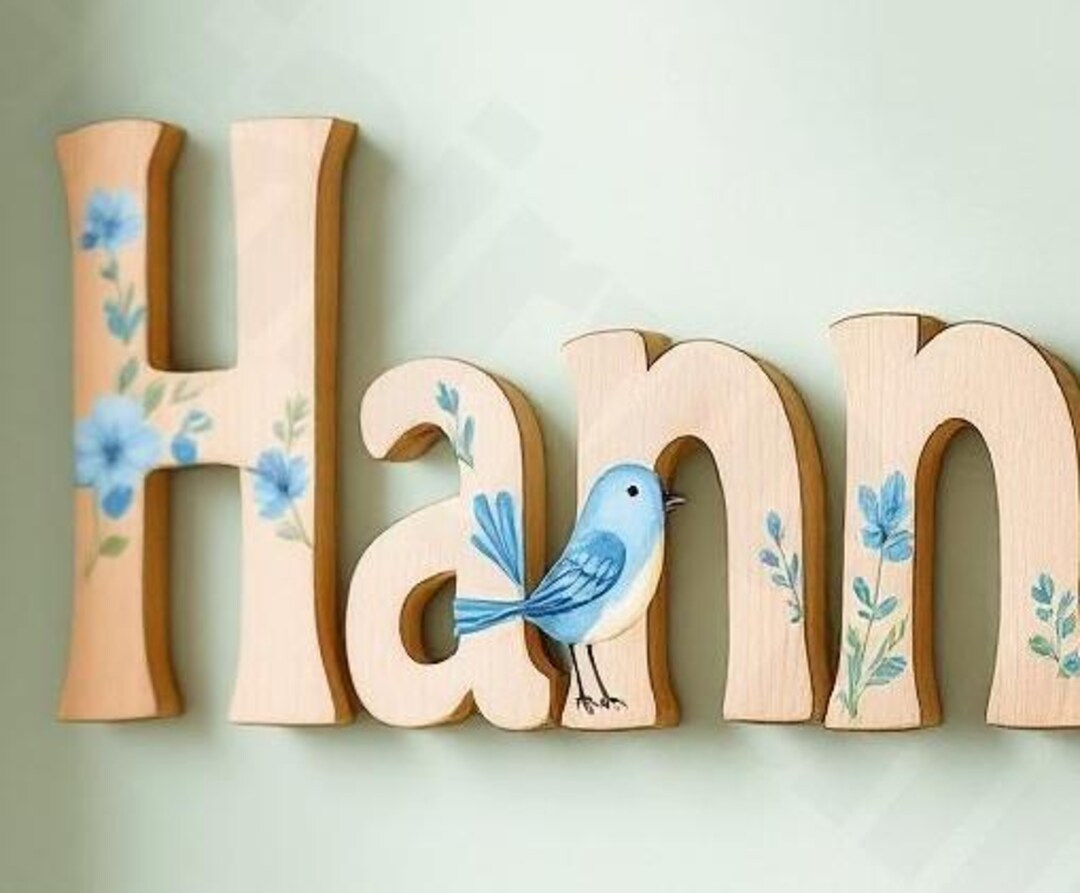 Bluebird Painted Wood Letters, Baby Bird Room Wall Letters, Natural ...