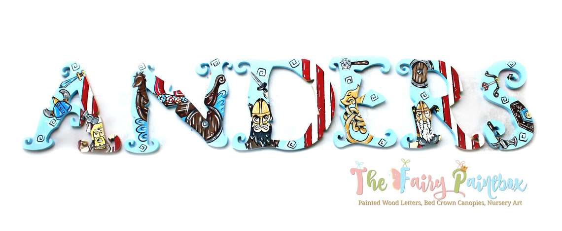 Little Viking Painted Wood Letters - Thor Nursery Wall Letters - Viking ...