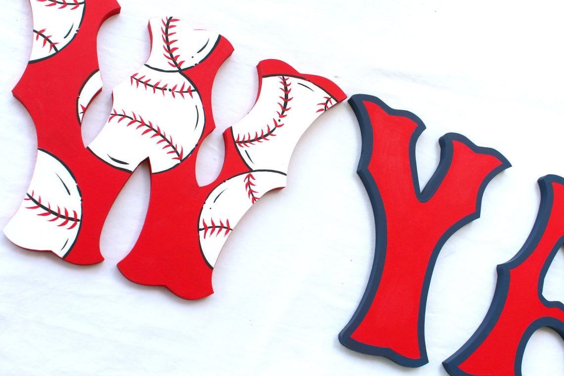 Red Baseball Sox Painted Letters Sox Nursery Room Decor | Etsy