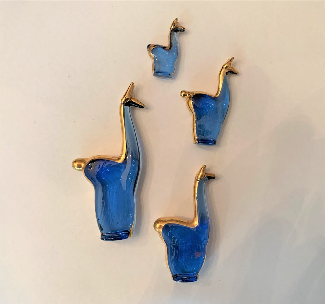 Vintage Peruvian Art Glass Llamas - SMALL - Set of 4 - Blue With Gold ...