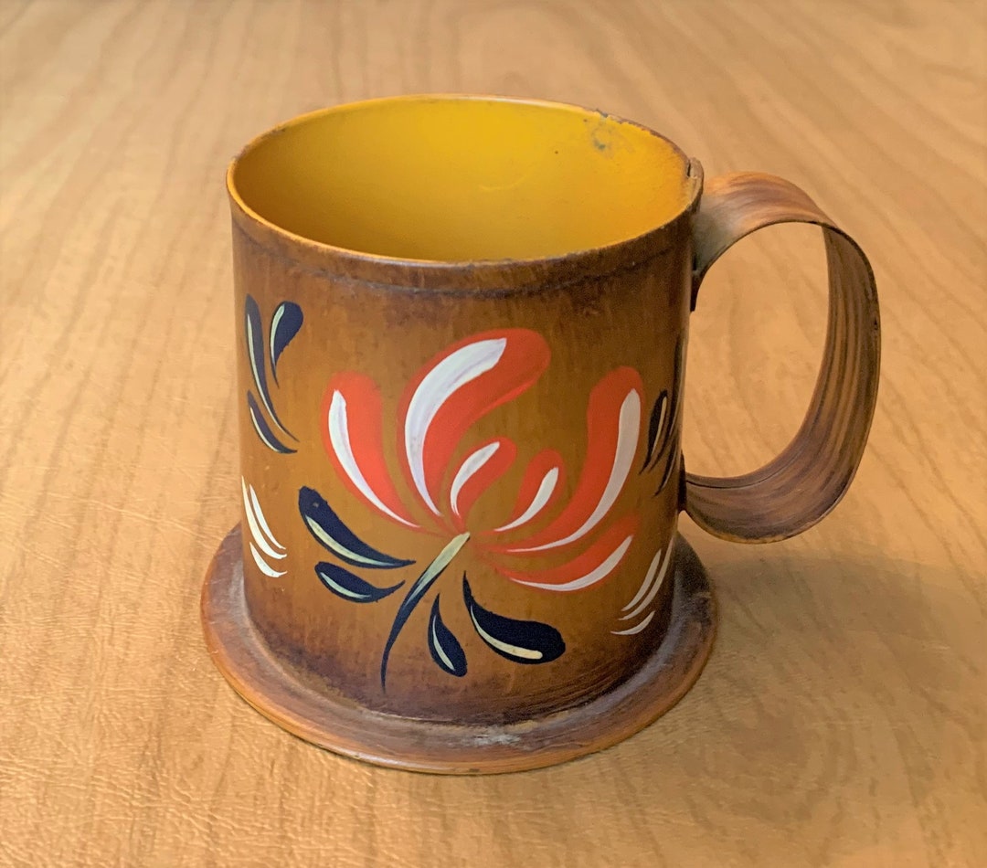 Vintage Metal Cup - SMALL - Hand Painted - Folk Art - Toleware ...