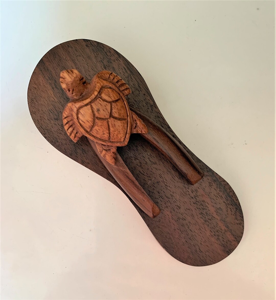 Vintage Wood Turtle on a Flip Flop - Tiki Bar Decor - Wooden Sandal - 5 ...