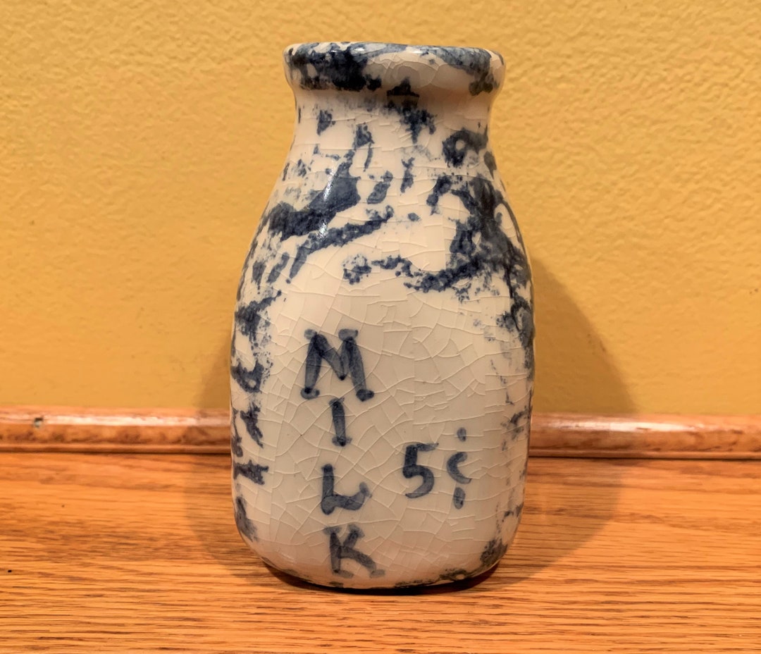 Vintage SMALL Ceramic Milk Bottle 4 1/4 Tall Blue - Etsy