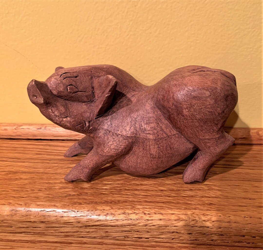 Vintage Wood Pig Pig Figurine Folk Art Wooden Pig Decor Hand Carved ...