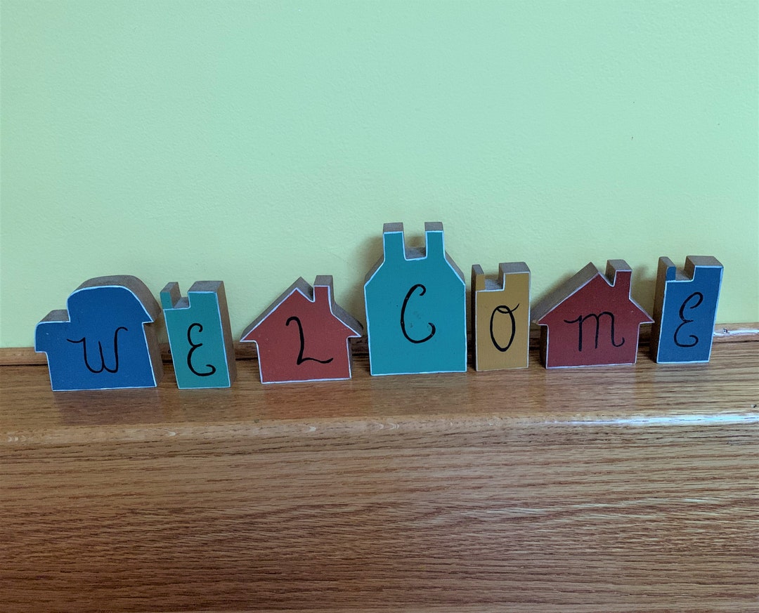 Vintage Welcome Blocks Welcome Sign Individual Wood Blocks Houses - Etsy