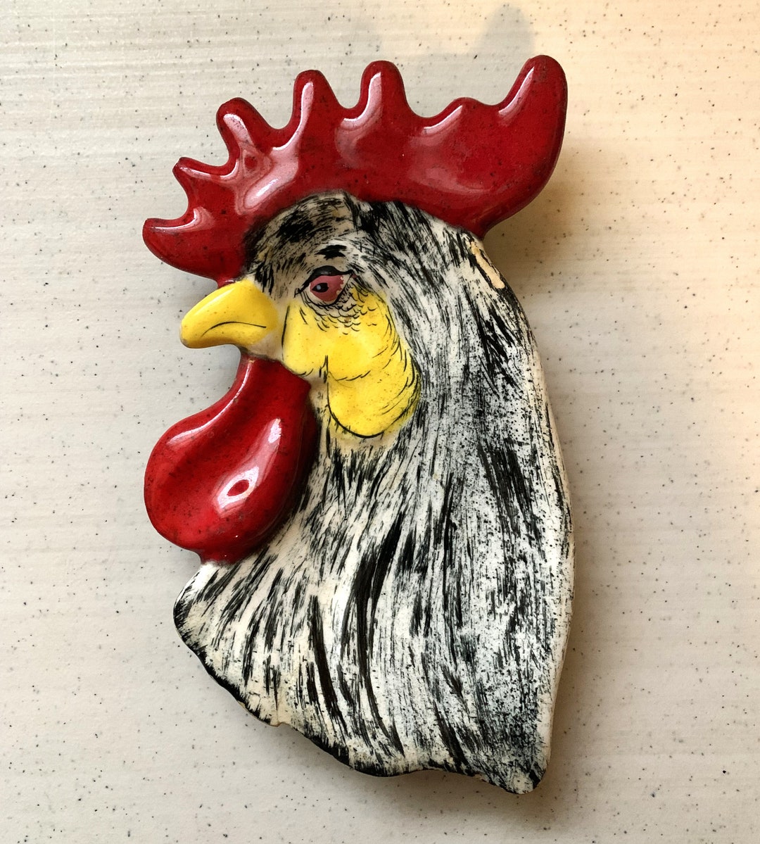 Vintage Rooster Spoon Rest Ceramic Black White Red Yellow 7 X 4 1/2 - Etsy