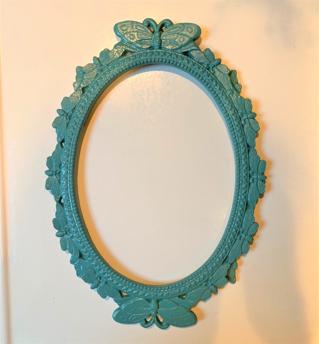 Vintage Cast Metal Oval Butterfly Frame - Turquoise - 14 1/2" X 10 1/2 ...